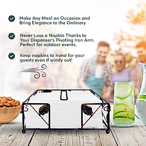 Iron Rustic Napkin Holder for Table – Flat Napkin Holder with Secure Pivoting Arm for Kitchen Tissue – Home Decor Black Napkin Holder with Bronze Leaves – Indoor and Outdoor Kitchen Decor by Maypes