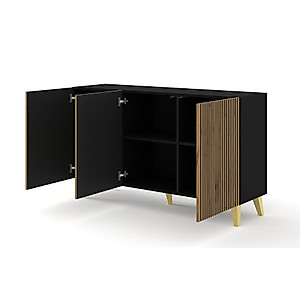 Homlando The Ravenna Living Room 3 Piece Set - TV Stand Ravenna Cabinet - Sideboard Chest of Drawers - Coffee Table - Made in EU Modern Furniture - Black/Natural Oak