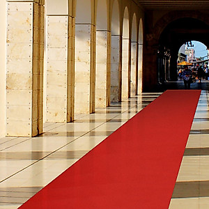 FACULX Red Carpet Runner for Party 80gsm Red Carpet Runner with 2 Piece Carpet Tapefor Wedding Christmas Xmas Thanksgiving Outdoor Accessories, Wedding Party Hallway Prom Rug (Red, 2.6 x 30 Feet)