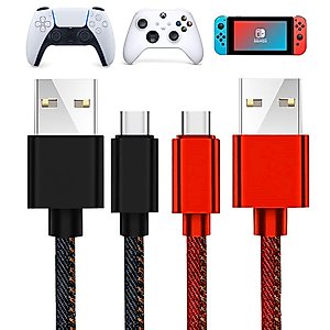 2 Pack 10Feet USB Type C Fast Charging Charger Cable Compatible with Nintendo Switch/Switch Lite, Xbox Series S/Series X Controller PS5 Controller Playstation 5 Charger USB Cable (Black+RED)