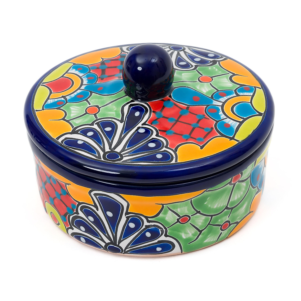 Enchanted Talavera Traditional Authentic Mexican Hand Painted Talavera Ceramic Tortilla Warmer Bowl With Lid Colorful Spanish Mexican Serveware Roti Pancakes Party Serving, Turquoise