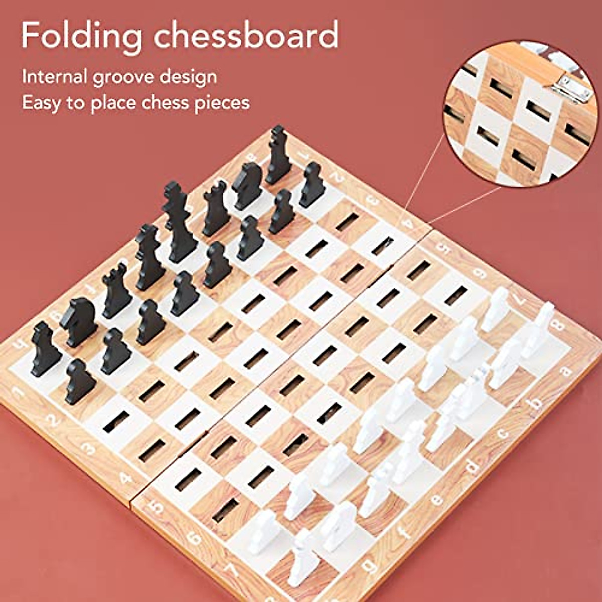 Cyrank Chess Board Game, Folding Wooden Chess Board Set Portable Travel Outdoor Games Gifts for Kids