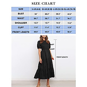 ZESICA Women's 2023 Casual Summer Crew Neck Short Puff Sleeve Smocked High Waist Ruffle Tiered A Line Midi Dress,Black,Medium