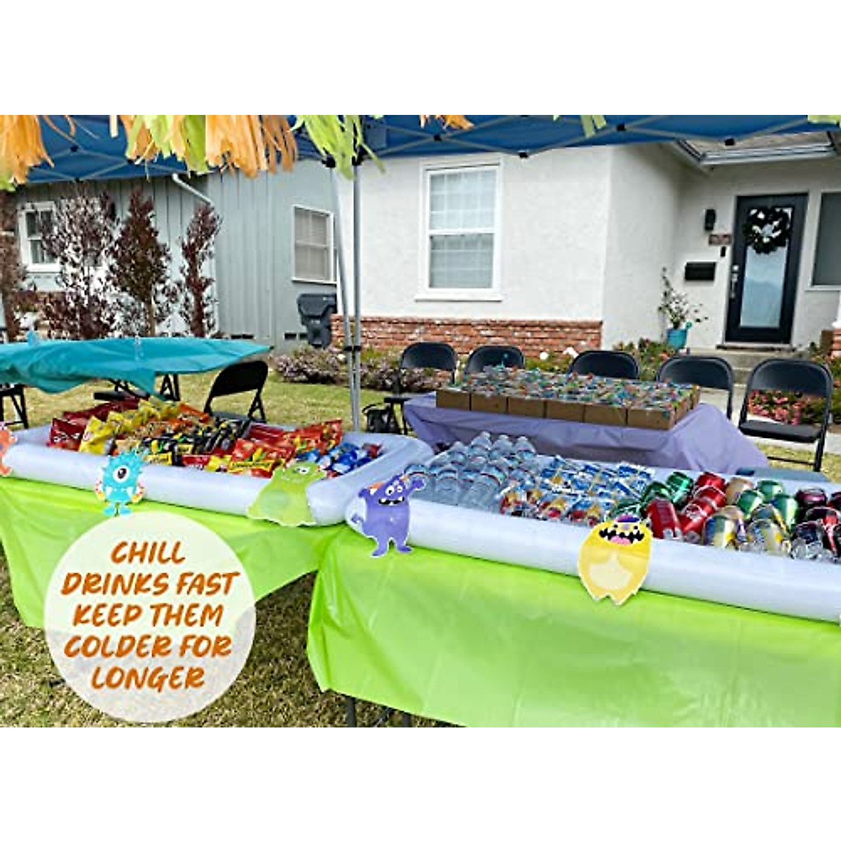 HBlife 3 PCS Inflatable Serving Bar, Salad Ice Tray Food Drink Containers with Drain Plug and 1 Hand Air Pump, Inflatable Buffet Cooler for Party Supplies