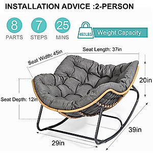 SWITTE Outdoor Rocking Chair, Patio Egg Rocking Chair, Indoor Papasan Chair, Rattan Wicker Lounge Chair, Modern Royal Chair for Bedroom, Living Room, Porch, Garden, Lawn-Dark Grey