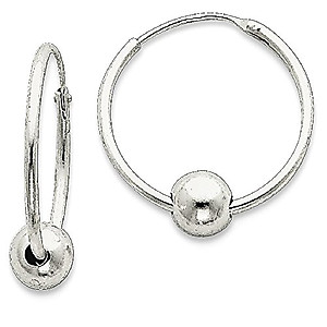 925 Sterling Silver Bead Endless Round Hoop Earrings