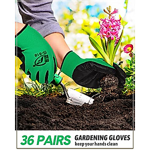 Honeydak 36 Pairs Gardening Gloves for Men Women Breathable Rubber Coated Garden Gloves Men Safety Work Gloves (Black, Green)