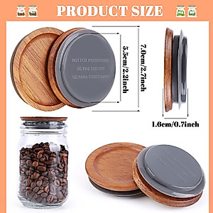 12Pack Regular Mouth Mason Jar Lids - Acacia Wooden Storage, Canning Ball Jar with Airtight Silicone Seal, Brown.