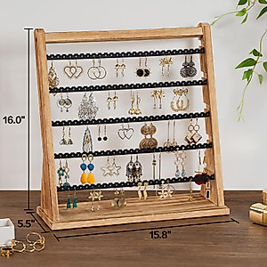 Poyilooo Earring Holder Organizer, Rustic Wood Earring Holder Stand, 5 Layer Jewelry Holder Organizer with 270 Earring Tree Holes Display Rack for Stud Earings & Hoop Earrings, Gifts for Women