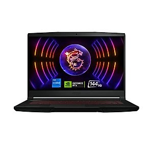 MSI Thin GF63 15.6" 144Hz Gaming Laptop: Intel Core i7-12650H, NVIDIA GeForce RTX 4050, 16GB DDR4, 512GB NVMe SSD, Type-C, Cooler Boost 5, Win11 Home: Black 12VE-066US