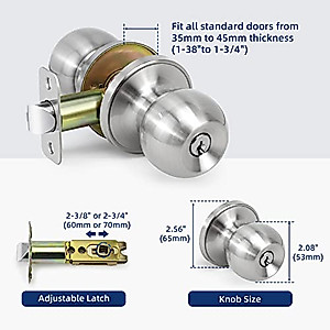 LOQRON Ball Door Knob Entry Function Door Knob, Keyed Entry Door Knob with Lock, Round Ball Handle for Front Door Right and Left Side, Satin Nickel,1Pack