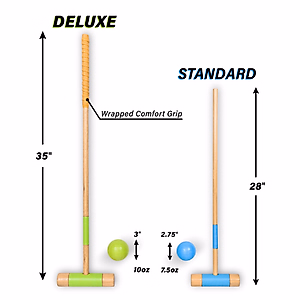 GoSports Six Player Croquet Set for Adults & Kids - Modern Wood Design - Choose Deluxe (35") or Standard (28")