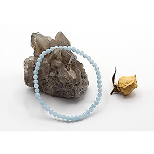 LTC Designs Shiny 3.5-4mm Round Aquamarine Stretch Bracelet, 6.5" for Women and Teens