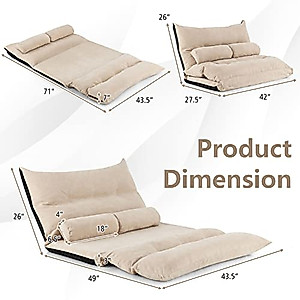 TUOCHUFUN Fluffy Lazy Sofa, Adjustable Floor Sofa Bed with 2 Lumbar Pillows (Beige)