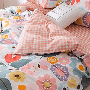 Floral Duvet Cover Twin, 100% Cotton 3 pcs Twin Flower Bedding Set, Garden Reversible Duvet Cover, with Zipper Closure, Breathable (No Comforter)