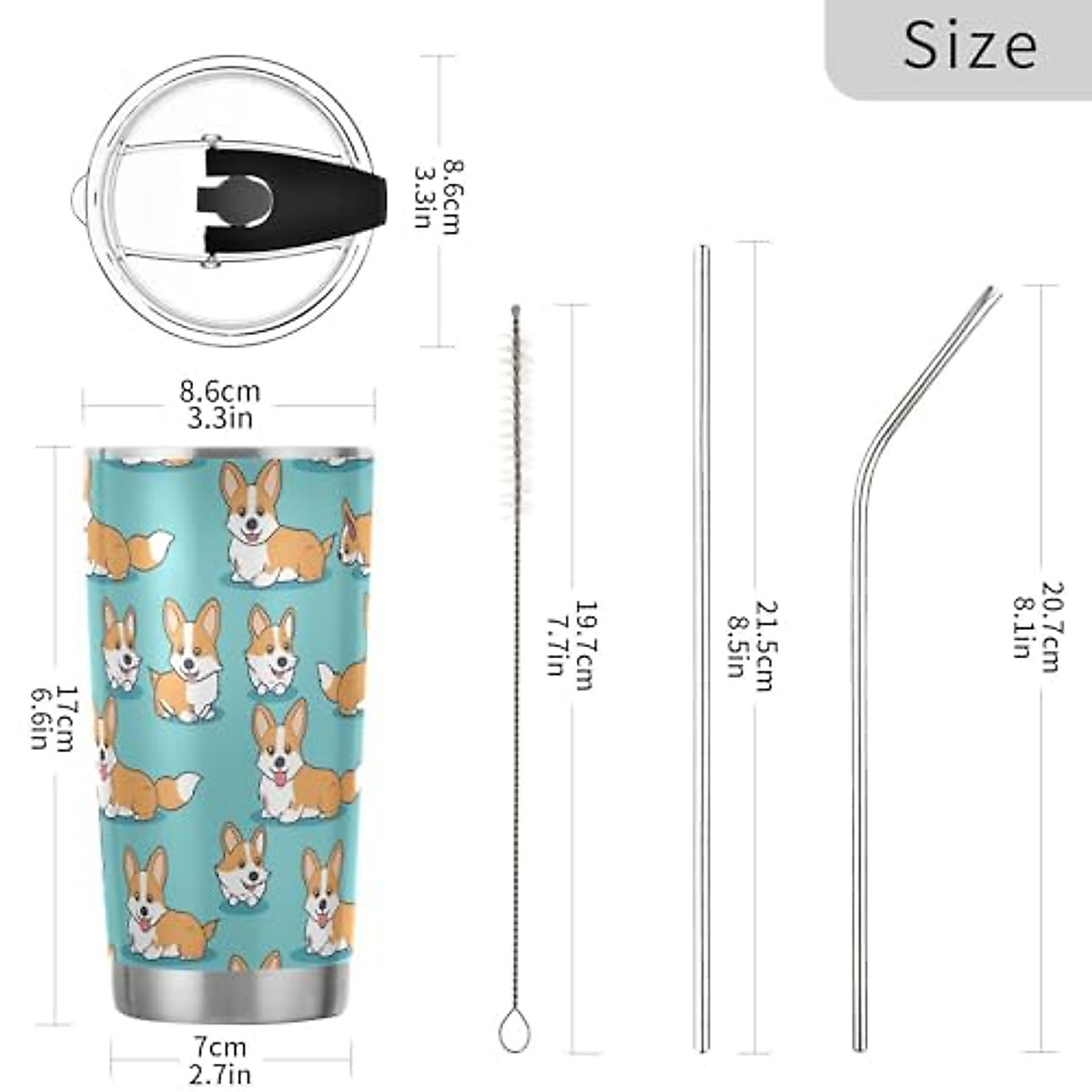 HXshaoye naughty animal corgis dogs Stainless Steel straw, vacuum insulated water bottle with Straw Leak Resistant Flip insulated coffee mug with lid for hot and cold drinks simple tumblers with lids