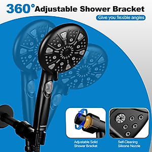 Shower Head with Handheld, Lanhado 9 Setting Matte Black Shower Head, Detachable Shower Head with Hose & Adjustable Bracket,High Pressure Shower heads, Built-in Power Wash to Clean Tub, Tile & Pets