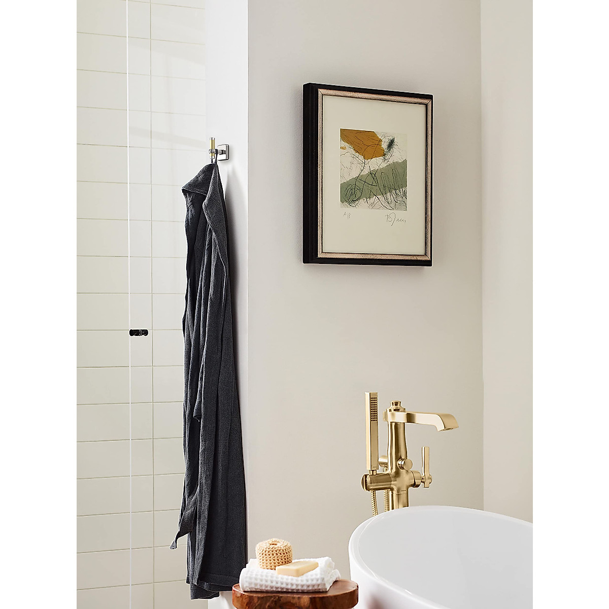 Amerock BH36563PNBBZ | Polished Nickel/Golden Champagne Single Robe Hook | 2-11/16 in. (68 mm) Length Towel Holder | Esquire | Towel Hook for Bathroom | Bathroom Hardware | Bath Accessories