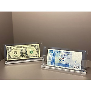IEEK Acrylic Dollar Bill Frame Currency Holder Clear Paper Money Holders for Collectors Currency Ticket Protector Dollar Bill Display Stand,7.3 x 3.5 Inch,2 Pack