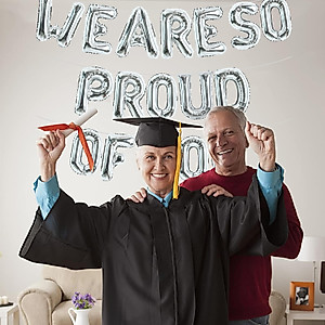 TONIFUL We are So Proud of You Banner Balloons 16 Inch Silver 2024 Graduation Banner Congratulations Letter Foil Balloons for 2024 Graduation Commencement 2024 High School College Graduation