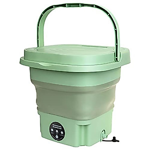 Portable Washing Machine,8L Mini Folding Bucket Washer with Drainage Pipe & 4 Clothes Clips for Socks Underwear Baby Clothes,Suitable for Apartment Camping RV Travel laundry (110V-240V) (Green)
