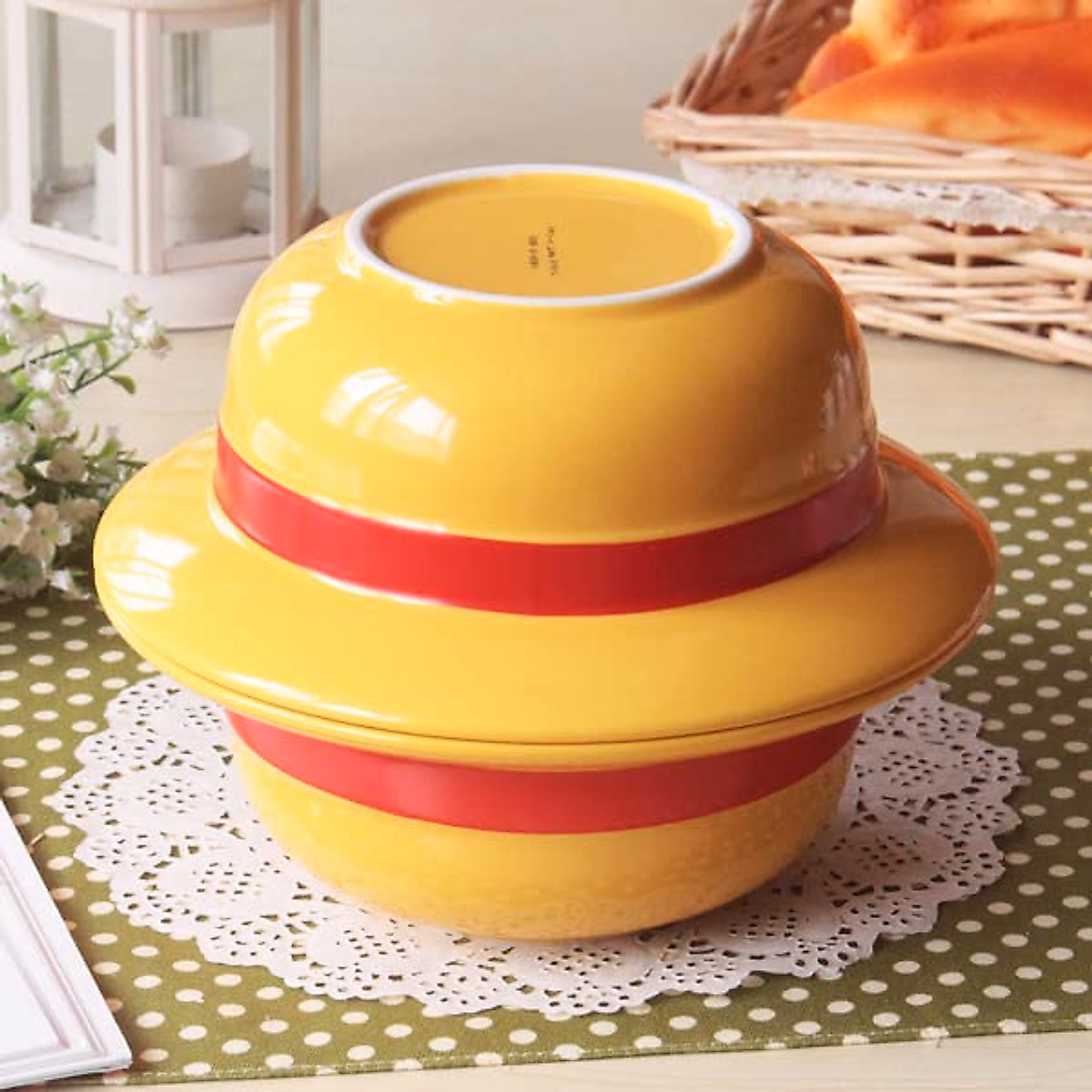 Recxmeiy 3 PCS ONEPIECE Japanese Anime Ramen Ceramic Bowl Set Luffy Straw Hat Ramen Bowl With Chopsticks Anime Fans Gift