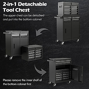 IRONMAX Rolling Tool Chest, 5-Drawer Lockable Tool Cabinet w/Adjustable Shelf & 4 Universal Wheels, 2 in 1 Detachable Tool Box Storage Organizer for Garage Workshop Repair Shop, Black