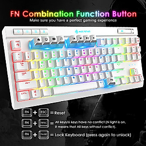 ZIYOU LANG Mechanical Gaming Keyboard,Chroma RGB 18 Kinds LED Backlit Keyboard with Wired Type C,87 Keys Anti-ghosting,Blue Switch and 4 Low Profile Switch Scroll Wheel for PC Gamers