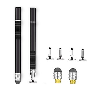 Stylus Pens for Touch Screens-Fine Point-Universal-High Precision, 2 Pieces with 6 Replacement Tips, Compatible for All Capacitive Touch Screens (Black + Black)