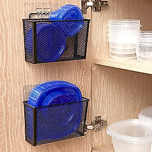 Estituent 2 Pack Metal Over Cabinet Organizer Storage No Drilling Lid Organizer Slim Space Kitchen|Bathroom Pantry Door Organizer Holder Bin Multi-Use Wall Door Basket with Double Adhesive Pads