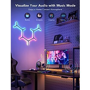 Govee Glide Y Lights, RGBIC LED Gaming Lights for Wall, Smart Wi-Fi Game Lights with Music Sync, DIY and Timer Feature, Gaming Room Lights, LED Lights for Gaming Setup, Wall Lights 7 Pack