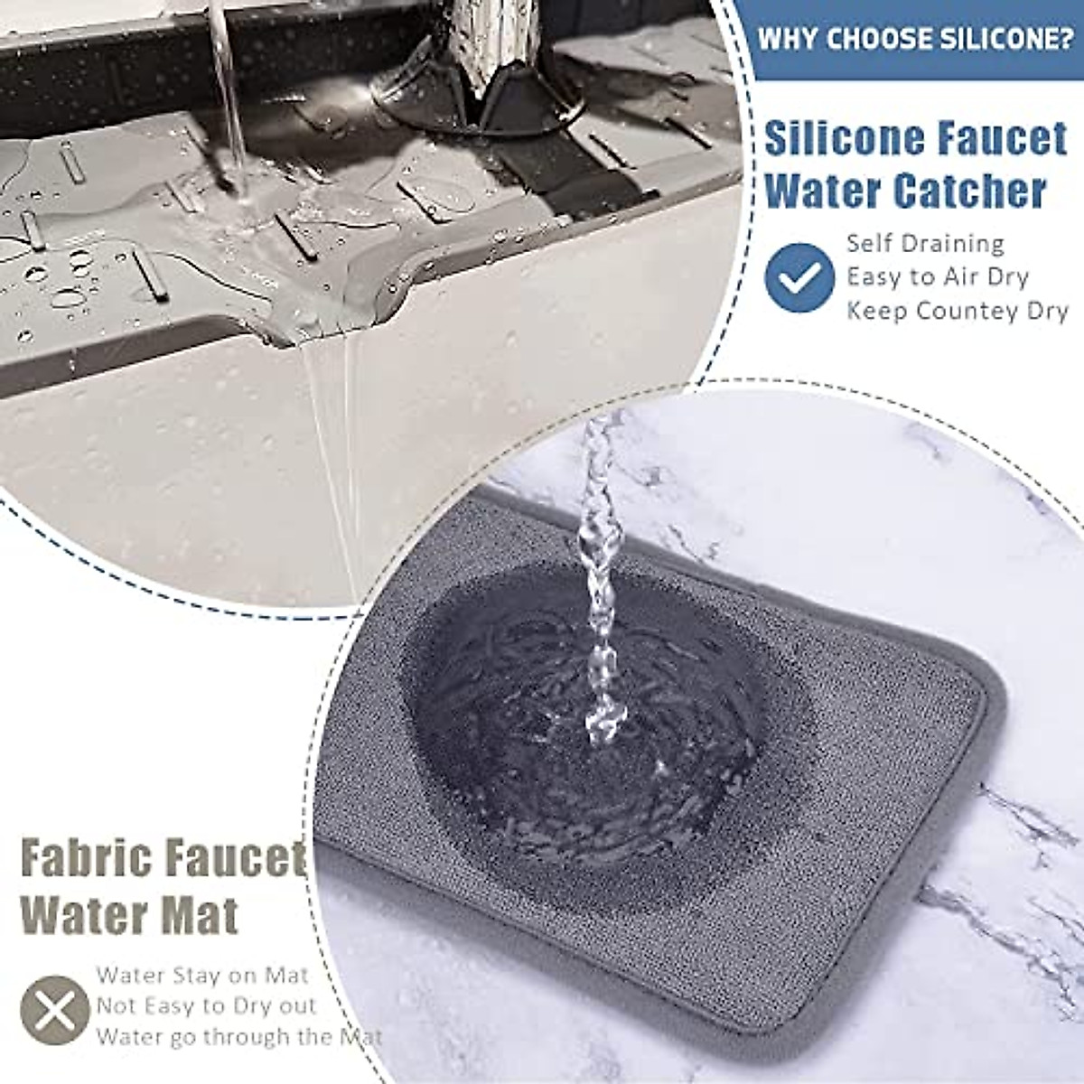 lcb Kitchen Faucet Sink Splash Guard Behind Faucet, 2PCS Silicone Faucet Mat for Kitchen Sink,Rubber Faucet Water Catcher Sink Draining Pads Drying Mat for Kitchen & Bathroom Countertop Protection