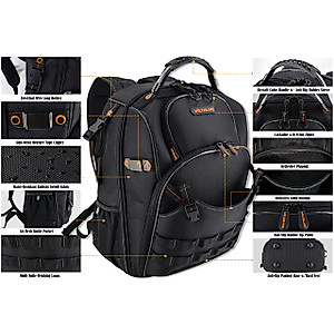 WELKINLAND 66-Pockets Backpack Tool Bag, Heavy-Duty Tool Backpack, Electrician backpack, Jobsite backpack, Tool back pack for men, Tool backpack for electricians, Tool backpack for construction