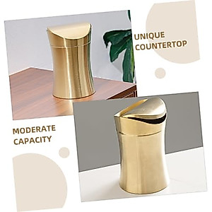 CHILDWEET Stainless Steel Trash Can Tiny Waste Basket Small Trash Can Kitchen Trash Can Desktop Waste Container Sundries Storage Basket Countertop Trash Can Tiny Garbage Bin Golden