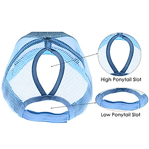 Anna-Kaci Womens Baseball Cap Glitter Ponytail Hat High Messy Bun Ponycap Trucker Dad Hat, Blue