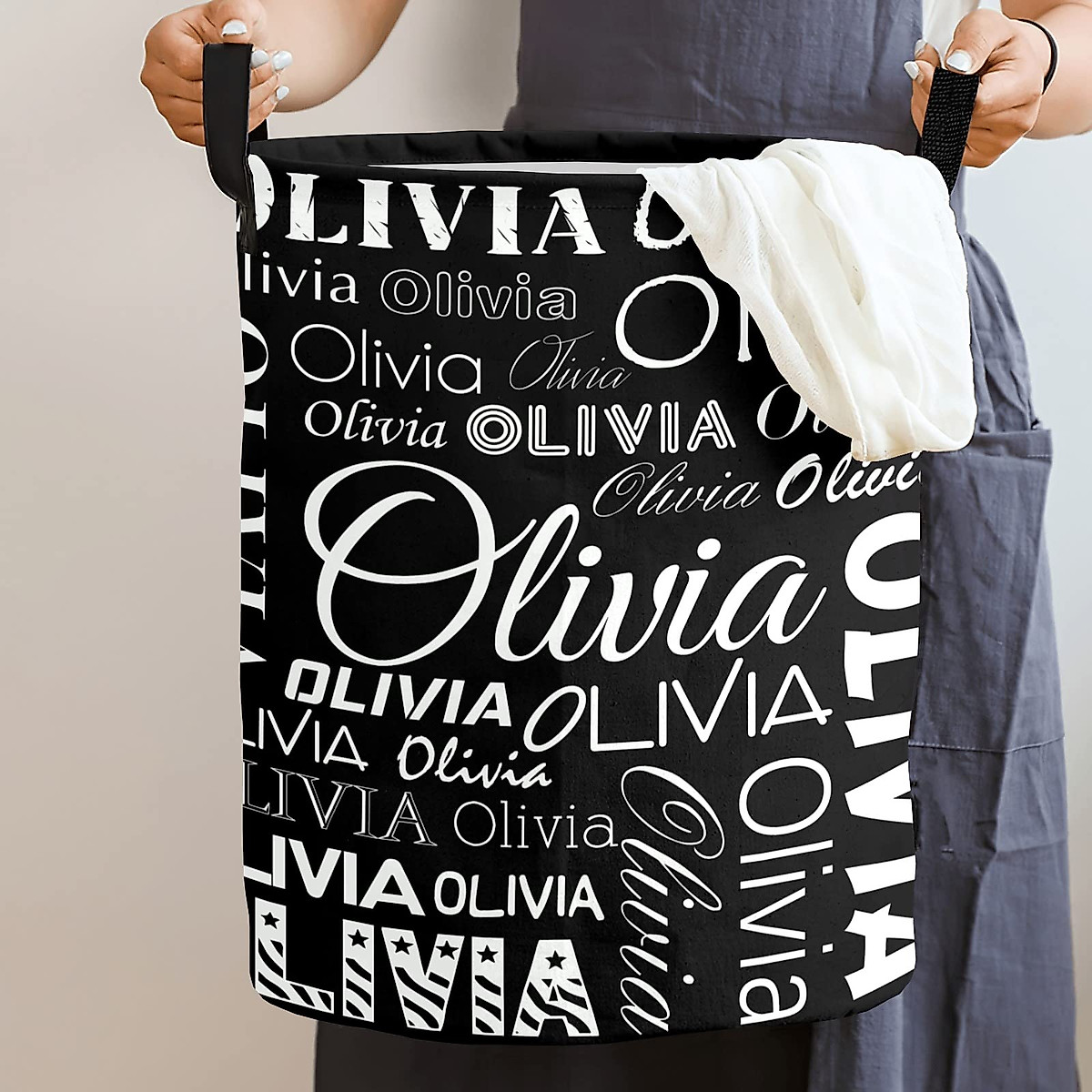 Custom Laundry Basket Personalized Collapsible Laundry Hamper with Name Customized Dirty Clothes Storage Basket with Handle for Bedroom（Style 08）