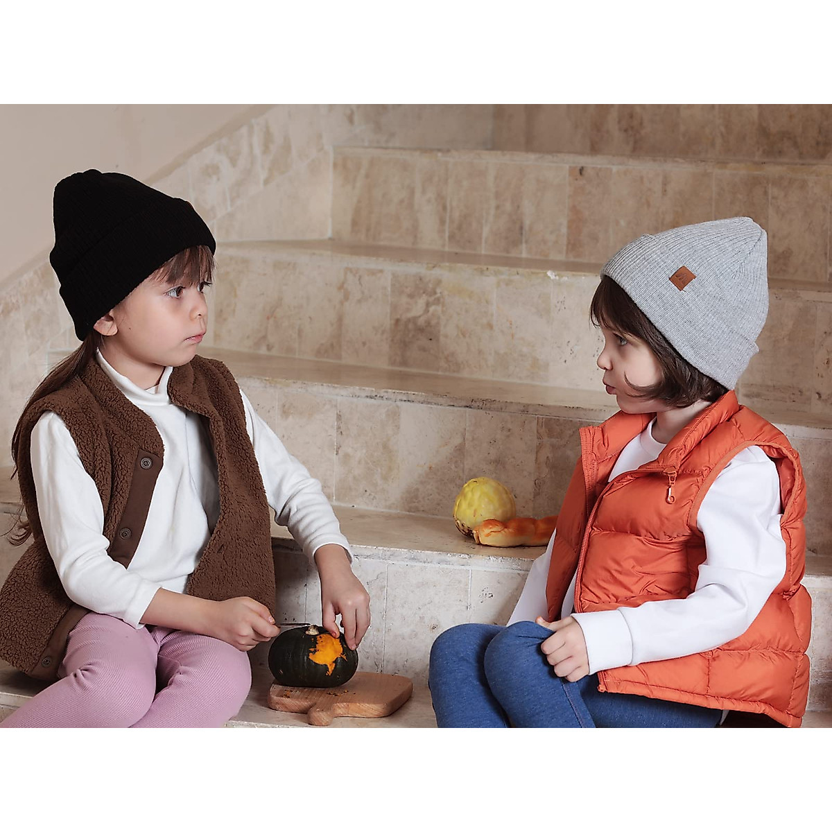 LMLALML 2 Pack Beanie for Baby Boys Soft Knit Baby Winter Hat Stripe Warm Baby Beanies