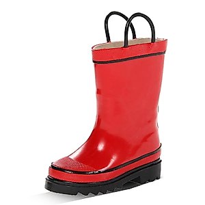 Western Chief Kids Waterproof Rubber Classic Rain Boot with Pull Handles, Red, 2 M US Little Kid