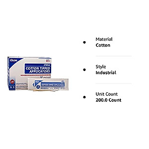 Dukal Cotton Tipped Applicators 3". Pack of 200 Swabsticks Wood Shaft. 100% Cotton Tip, Sterile Swabsticks for Medical Applications. Single use Wood Sticks with Single Tip, 9013