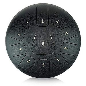 12 inches Steel Tongue Drum Black 11 Notes,C Major,with Padded Drum Bag and Couple of Mallets, peaceful sound