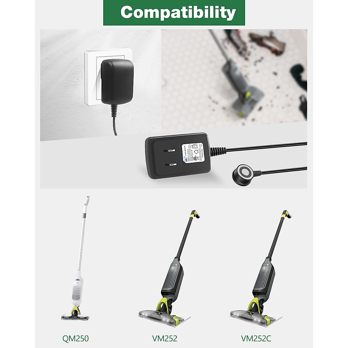 JOVNO for Shark VM252 VACMOP Charger Compatible with Shark VM252 VM252C QM252 VM250 VACMOP Pro Vacuum Adapter Round Magnetic Power Cord Replace Shark Cordless Hard Floor Vacuum Mop Magnetic Charger