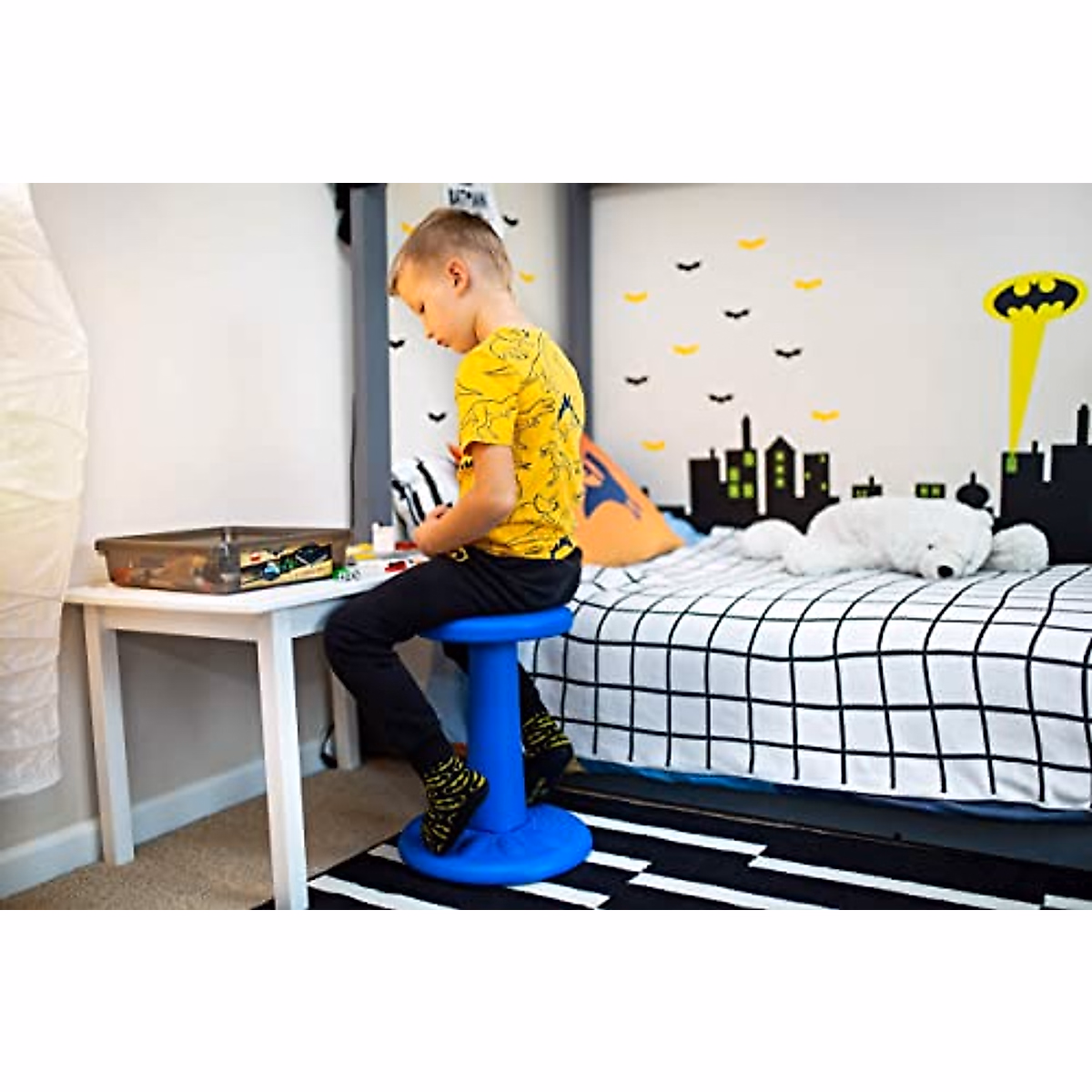 Studico ActiveChairs Kids Wobble Chair, Flexible Classroom Seating Improves Focus, Posture & Helps ADHD/ADD. Get The Wiggles Out, Active Fidget Desk Chairs, Pre-Teen 17.75" Stool, Ages 7-12, Blue