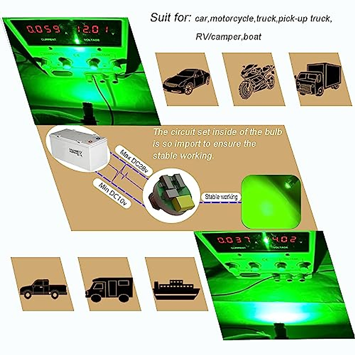 Wiseshine 2825 LED Bulb Green,1.5Watt 194 T10 W5W 168 158 LED Light Bulb Automotive Truck Camper RV Car Interior Exterior Bulbs for Instrument Panel Dashboard Door Light Footlights DC12V-24V(Pack6)