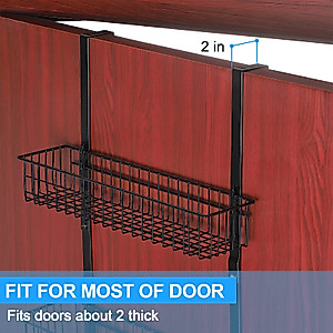 NEX Over The Door Hooks Organizer Hanger, Coat Hooks Towel Rack with 2 Mesh Basket 5 Hooks Hanging Storage Spice Rack Rustproof for Bathroom Bedroom Kitchen Back of Door Storage Shelves, Black