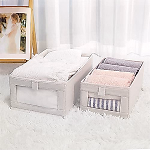 LaMorée Fabric Storage Bin Box Rectangular Cotton Linen Storage Basket Cube with Thick PP Board Clear Mesh Window Foldable Decorative Nursery Home Office Organizer Container – Beige, Large