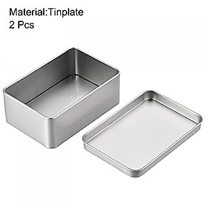 uxcell Metal Tin Box, 2pcs 4.21" x 2.87" x 1.57" Rectangular Empty Tinplate Storage Containers with Lids, Silver Tone