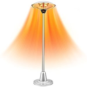 Kismile Patio Heater, 2 Heating Mode 750W/1500W & IP34 Waterproof, Tip-over Protection Freestanding, Electric Infrared Heater for Outdoor/Indoor Use, Ideal for Garage/Garden/Home, Outdoor Heater