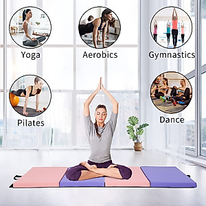 BLKMTY Gymnastics Mats for Tumbling 4'x6'x2" Gym Mats Folding Yoga Mat Lightweight Exercise Mat Thick Workout Mat for Home Aerobics Panel Mat Fitnees Gymnastics Tumbling Mat W/Carrying Handles