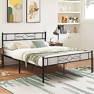 VECELO 14" Metal Platform Bed Frame with Headboard,Premium Steel Slat Support No Box Spring Needed,Noise-Free Anti-Slip,Easy Assembly(Full Size)