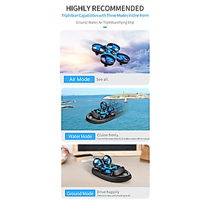 AIROKA H36F Mini Drone for Kid 2.4G Headless Mode 3 in 1 Sea Land Air Flight 4-Axis Quadcopter Boat RC Helicopter for Boys and Girls